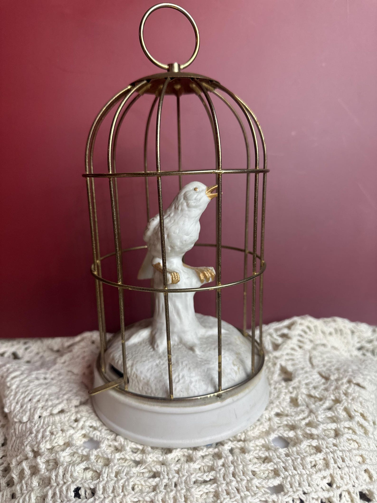 Vintage Parianware Porcelain Dove Music Box, Gilded Cage - Etsy