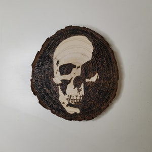Skull Pyrography Coaster Plaque Art Gift Wood - Etsy