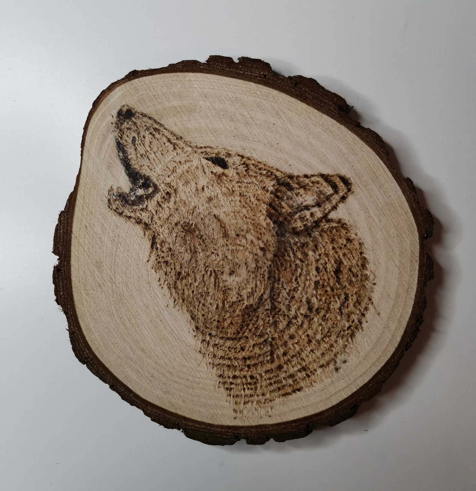 Wolf Pyrography Coaster Plaque Art Gift Wood Burning Handmade Fathers ...