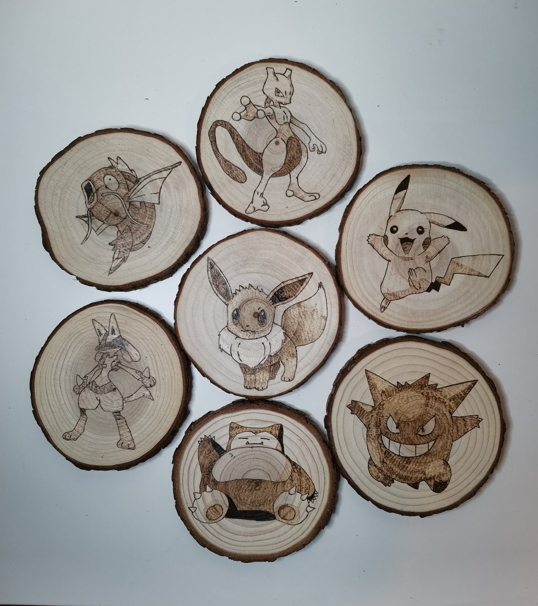 Custom Pokemon Pyrography Coaster Plaque Art Gift Pokemon Pokémon Pikachu Wood Burning Fan Art ...