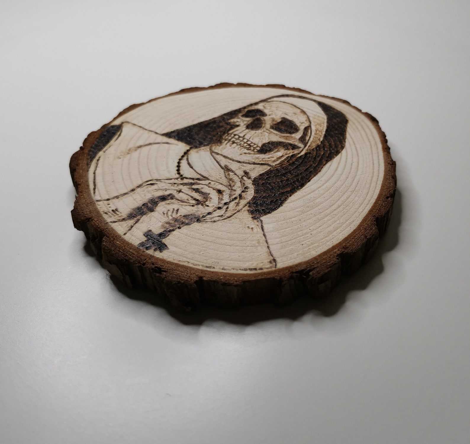Skeleton Nun Skull Pyrography Coaster Plaque Art Gift Wood Burning ...