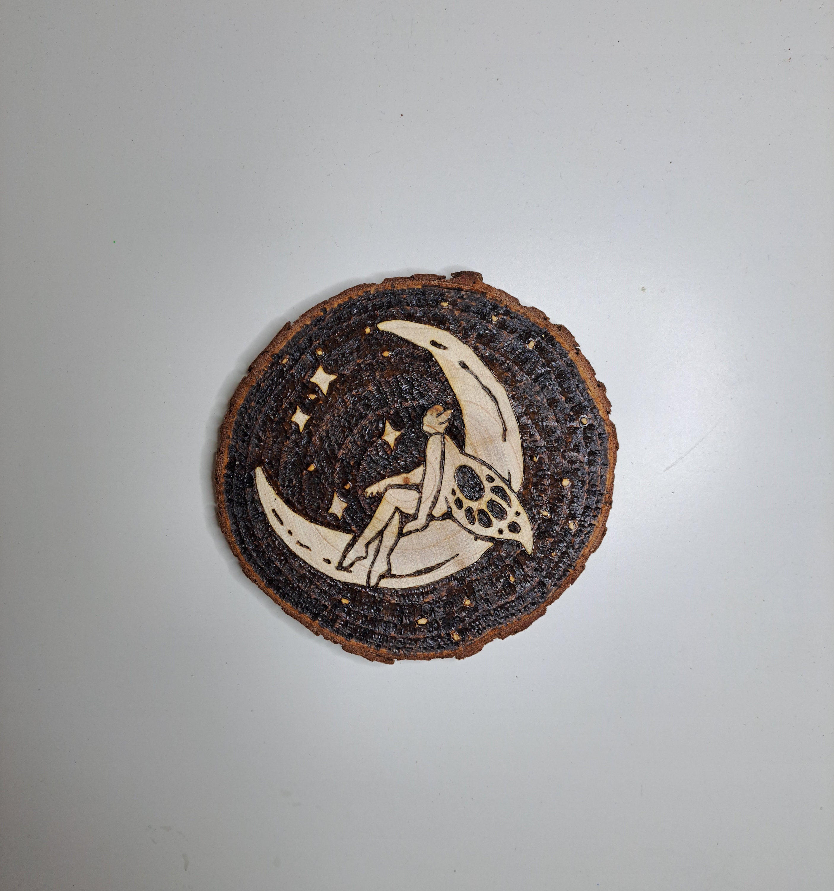 Dark Fairy Pyrography Coaster Plaque Art Gift Wood Burning Hand Burnt ...