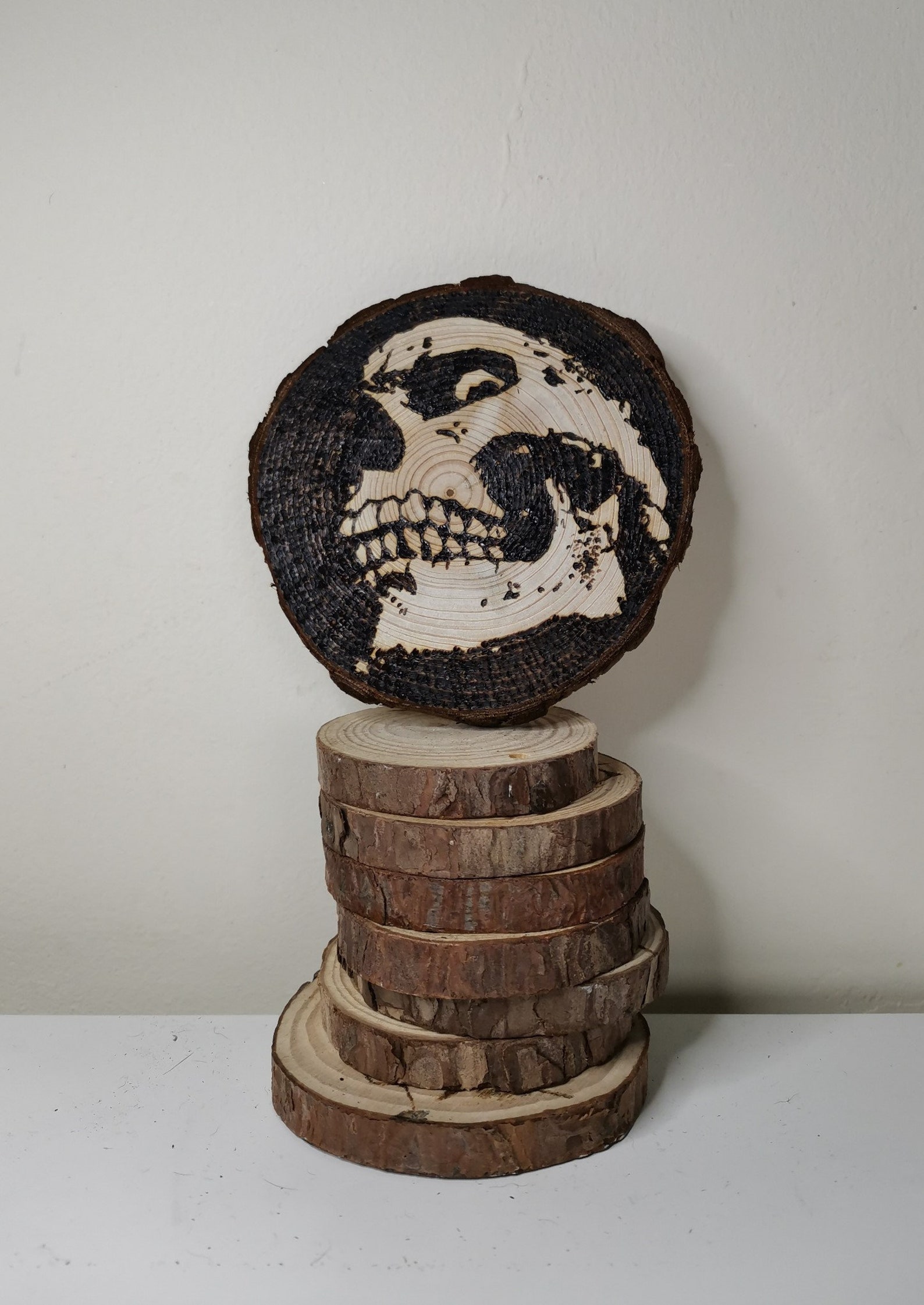 Skull Pyrography Coaster Plaque Art Gift Wood - Etsy UK