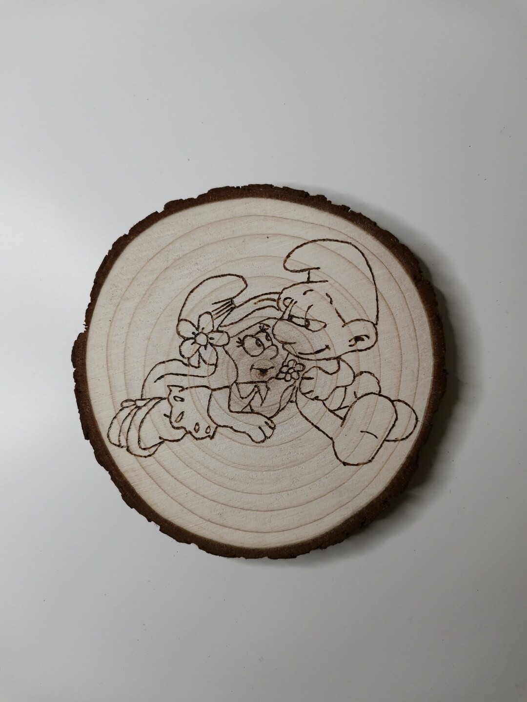 Smurf Pyrography Smurfette Coaster Plaque Art Gift Wood Burning Hand ...