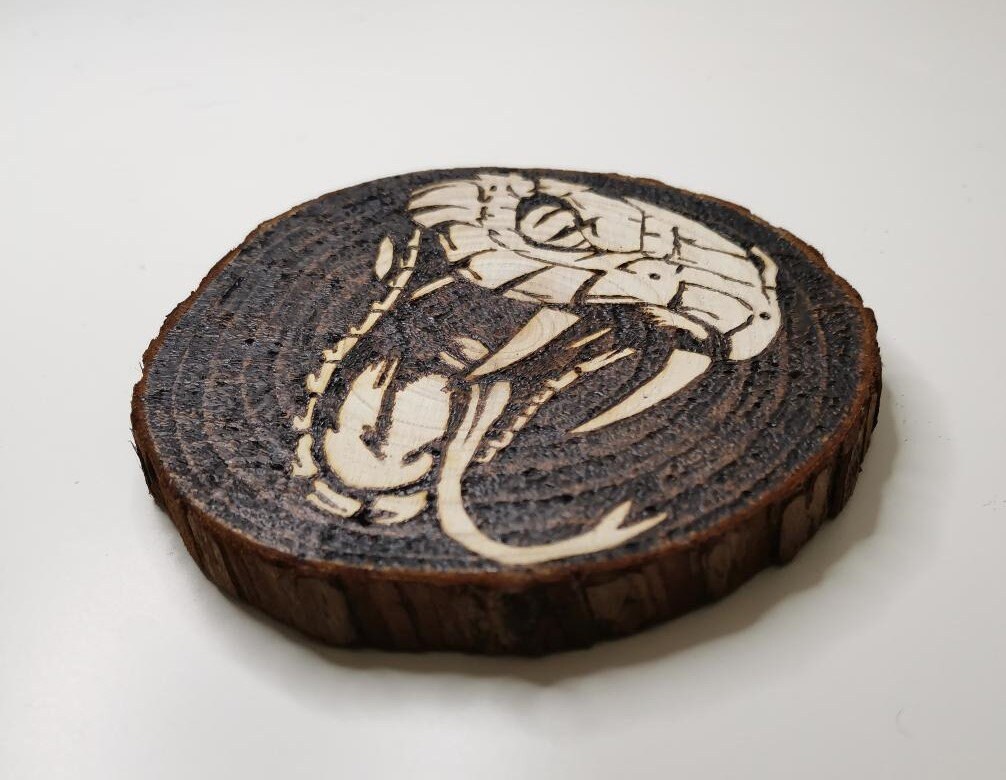 Snake Pyrography Coaster Plaque Art Gift Wood Burning Handmade Cobra ...