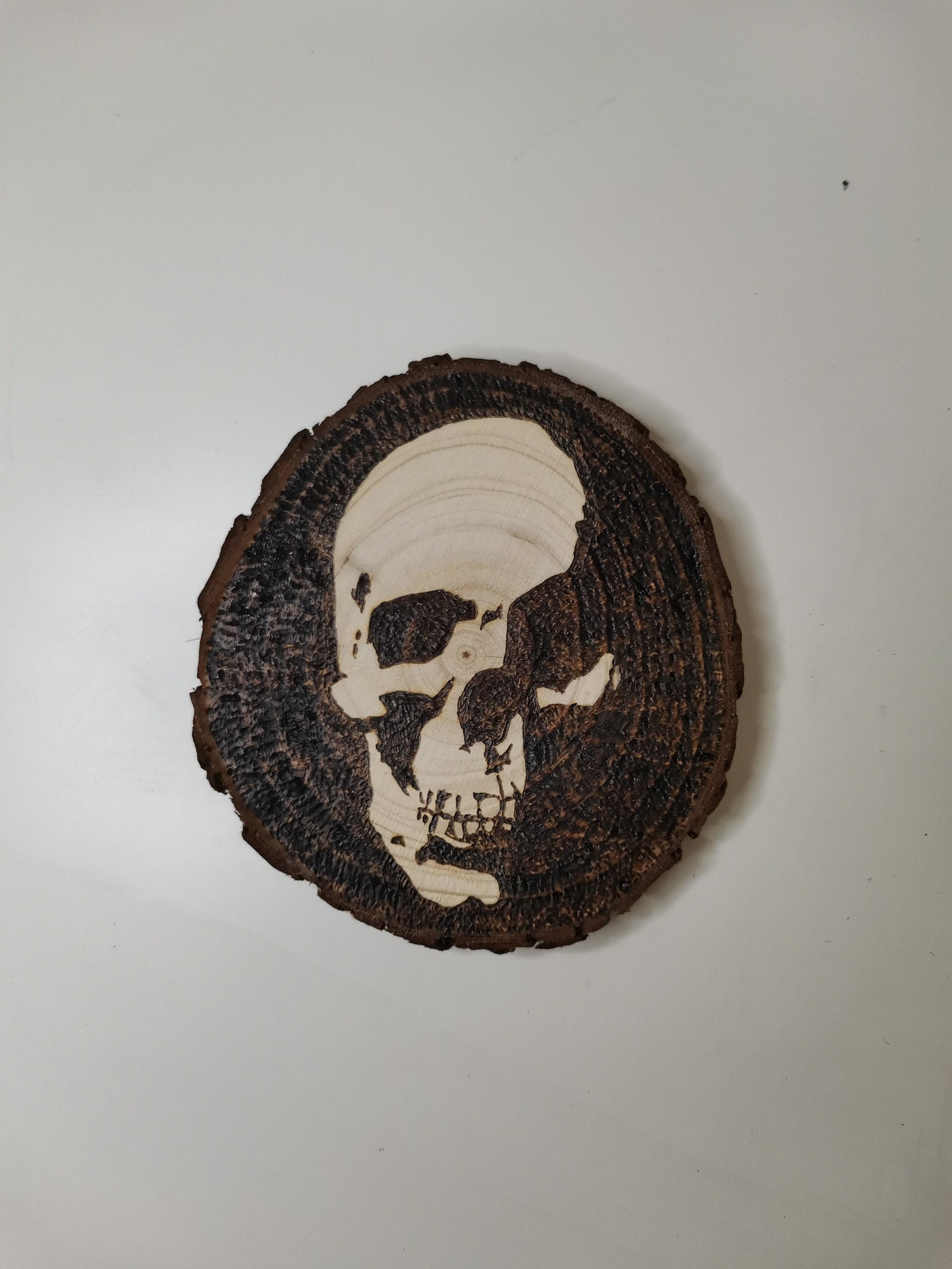 Skull Pyrography Coaster Plaque Art Gift Wood - Etsy