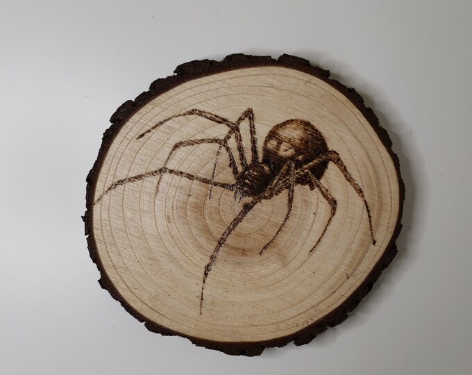 Pyrography Spider Coaster Plaque Art Gift Wood Burning Handmade Fathers ...