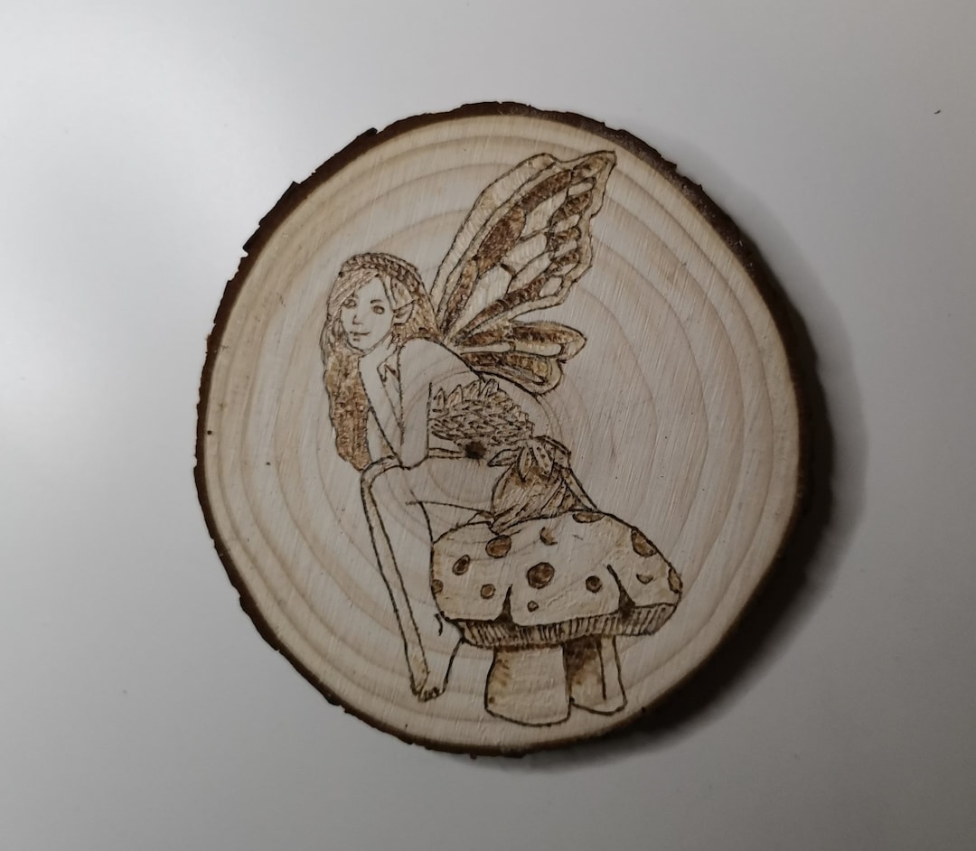 Fairy Pyrography Coaster Plaque Art Gift Wood Burning Hand Burnt - Etsy