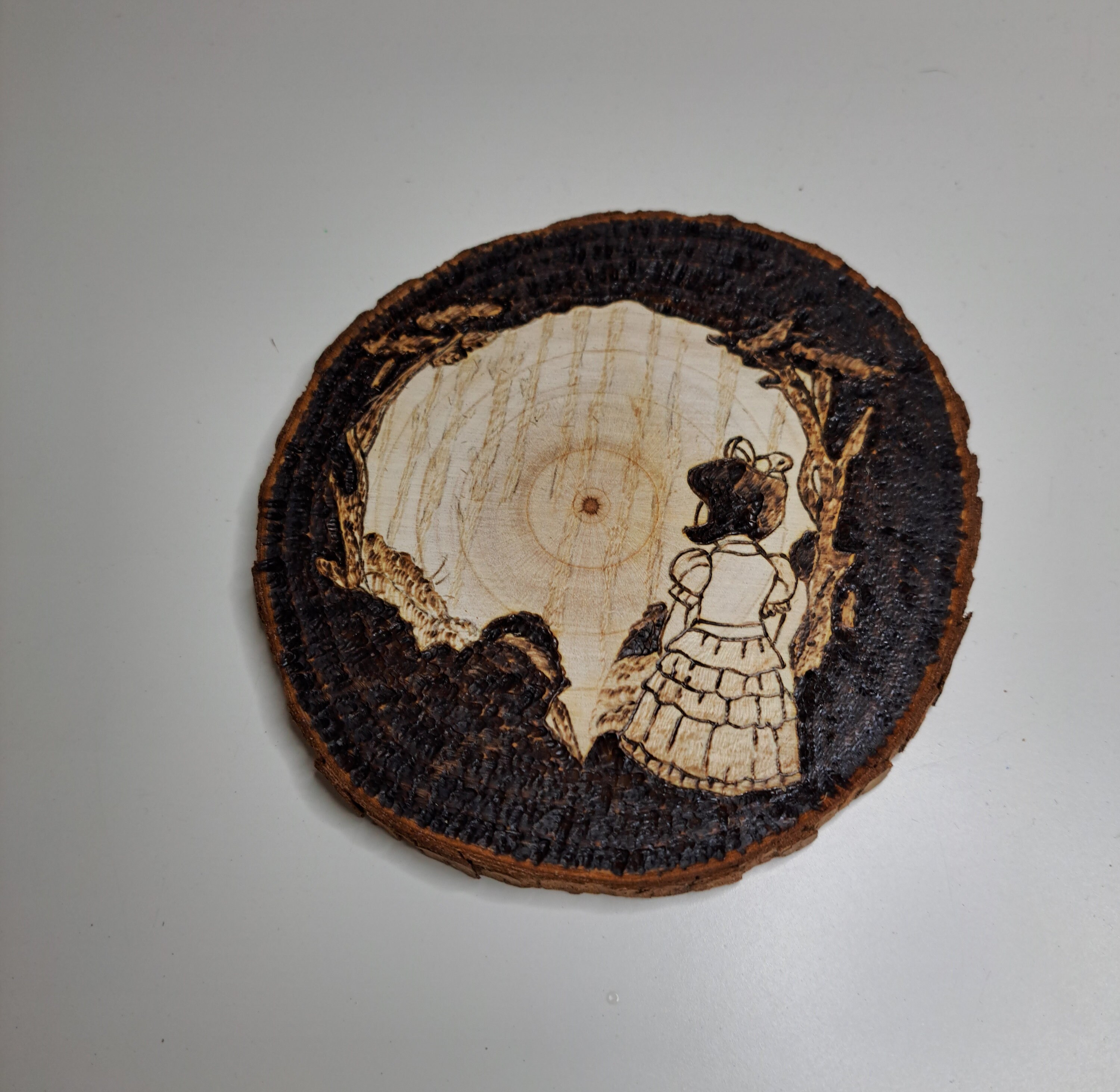 Skull Illusion Pyrography Coaster Plaque Art Gift Wood Burning Handmade ...
