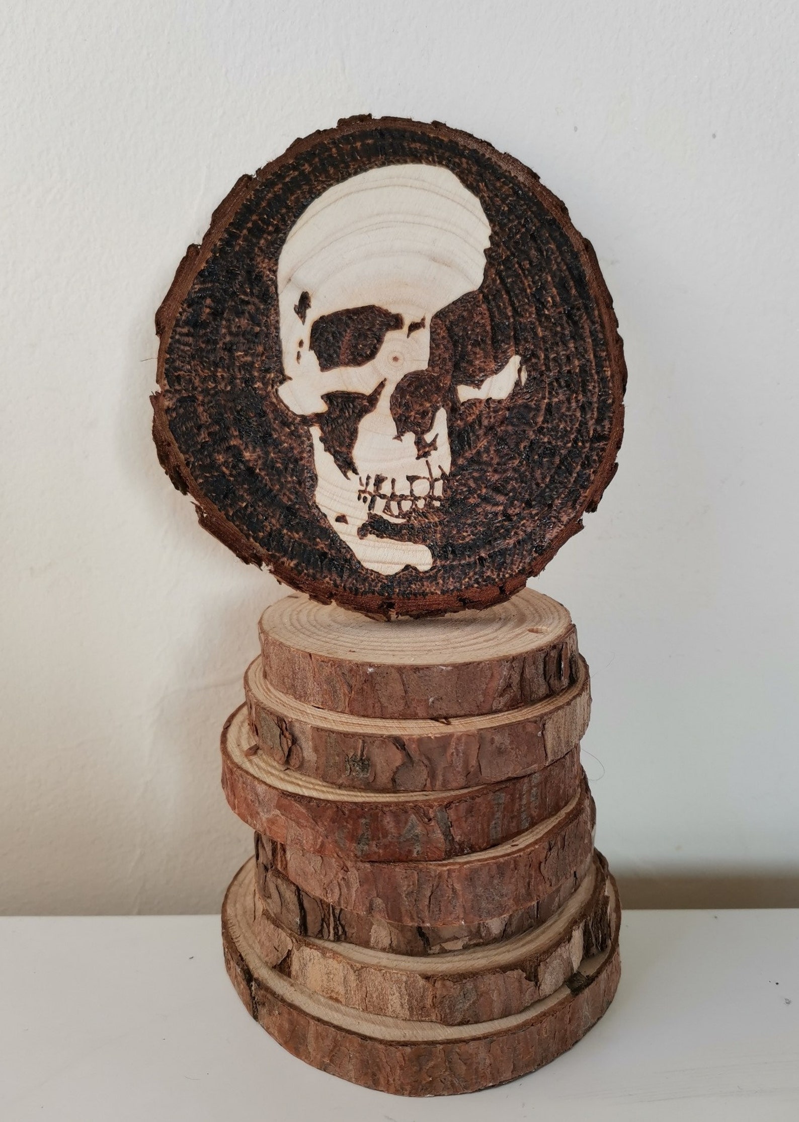 Skull Pyrography Coaster Plaque Art Gift Wood - Etsy