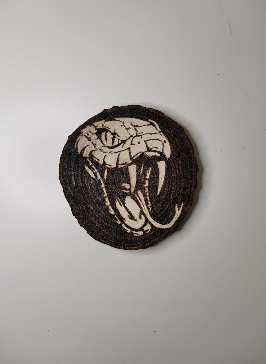 Snake Pyrography Coaster Plaque Art Gift Wood Burning Handmade Cobra ...