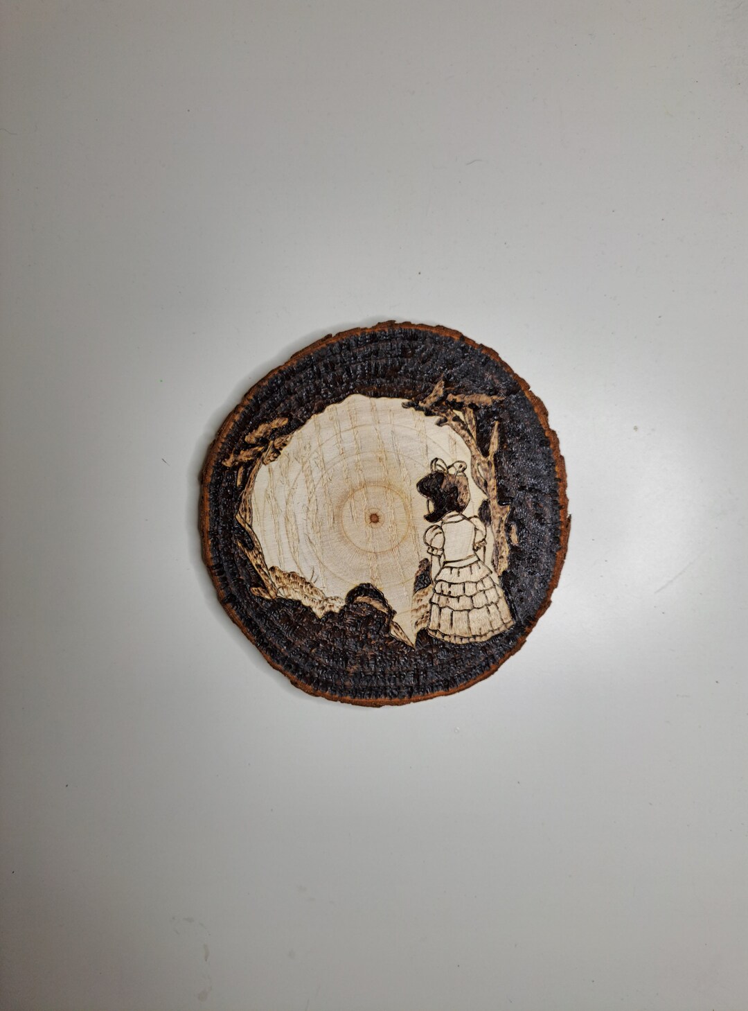 Skull Illusion Pyrography Coaster Plaque Art Gift Wood Burning Handmade ...