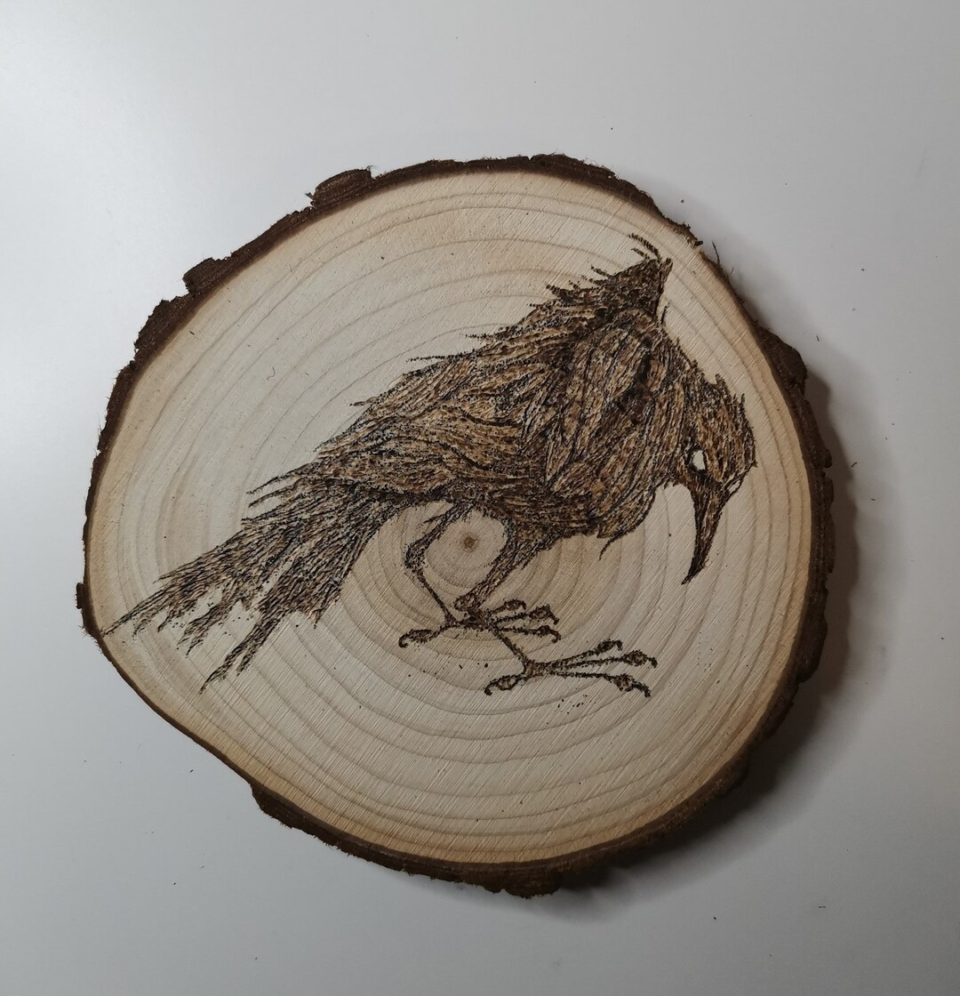 Raven Pyrography Coaster Plaque Art Gift Wood - Etsy