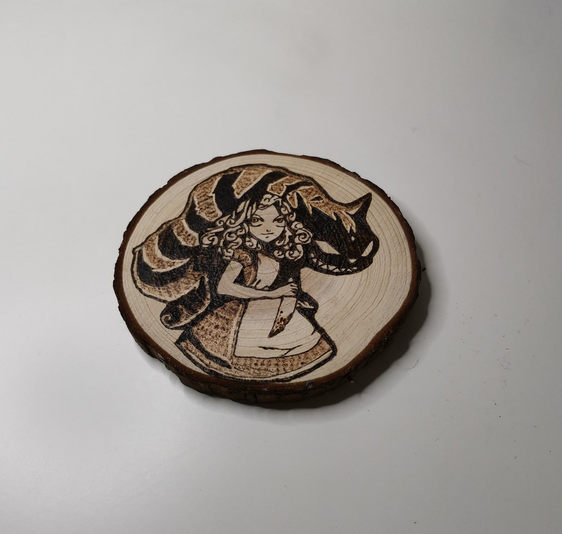 Dark Alice in Wonderland Pyrography Coaster Plaque Art | Etsy