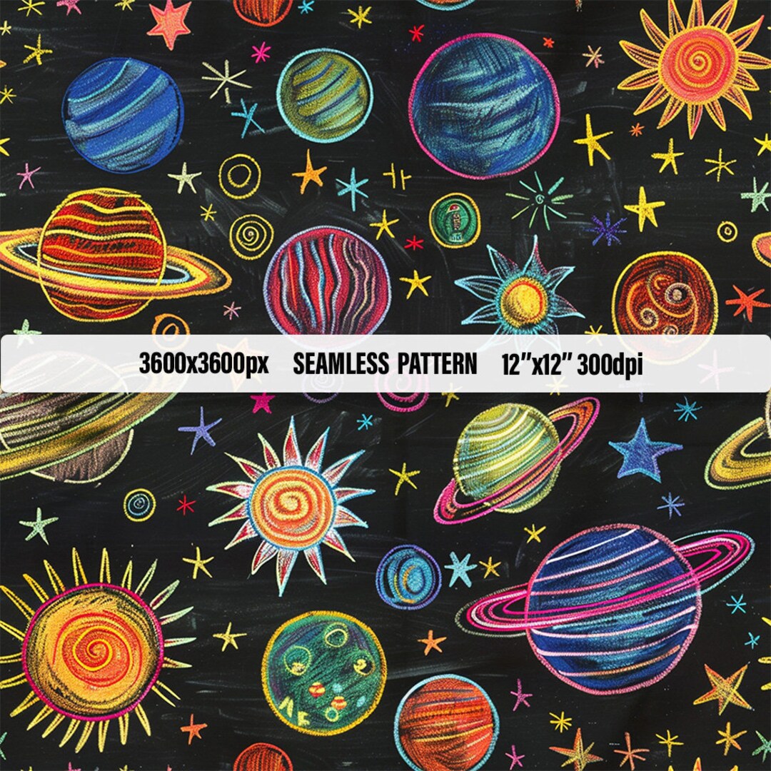 Chalk Doodle Drawing of Planets in Space on School Blackboard. Seamless ...