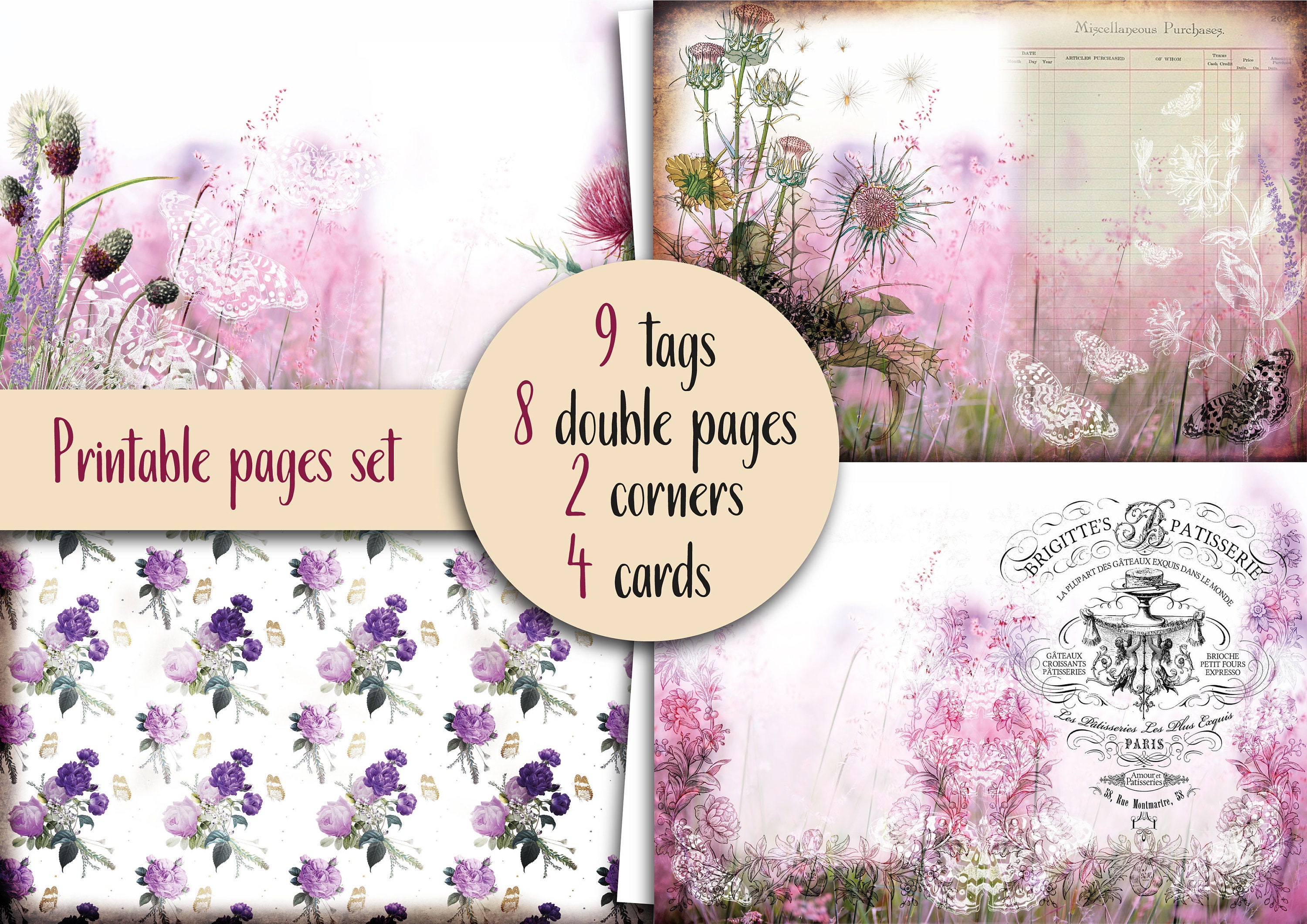 Purple Junk Journal Kit. Printable Pages for Scrapbooking or Paper ...