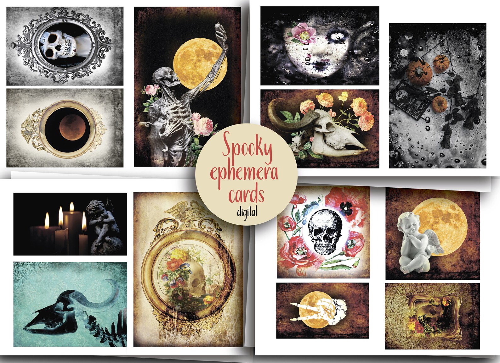 Spooky Printable Ephemera. Halloween Cards. Junk Journal Supplies ...