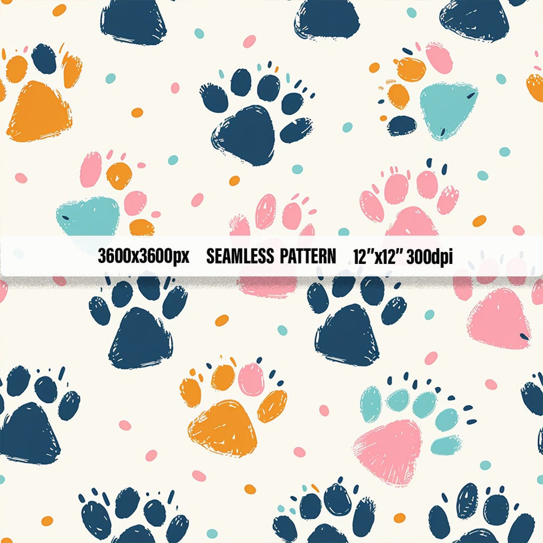 Dot Paws Prints Seamless Pattern, Cute Nursery Tile. Master Resell ...