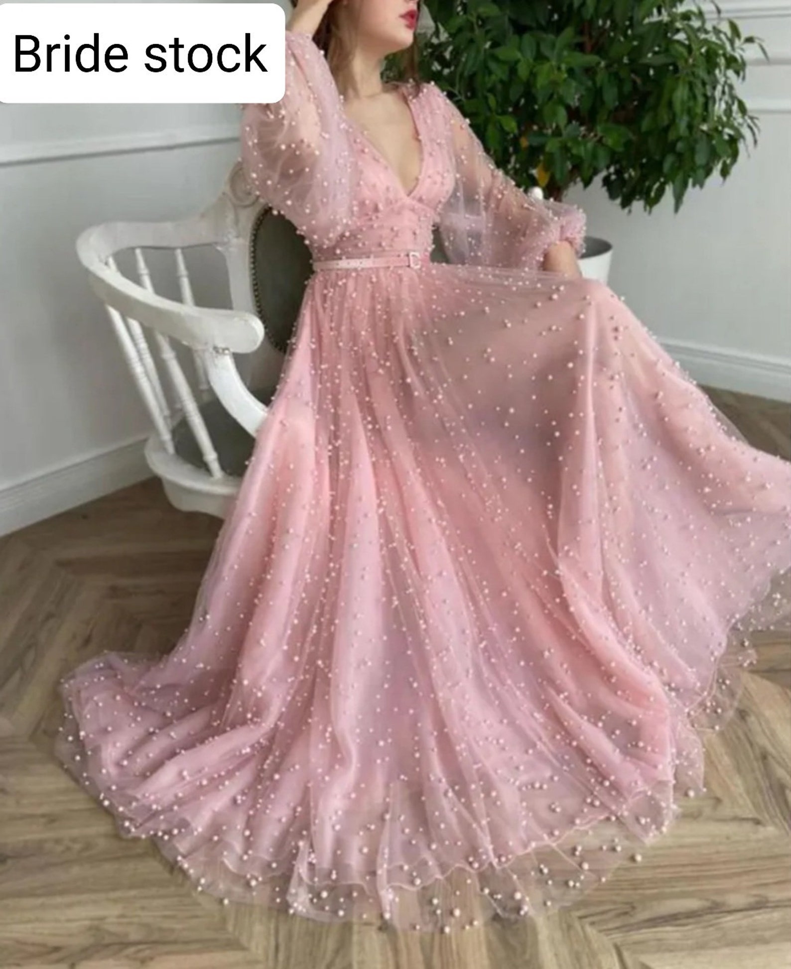 Pink Beaded Pearls Prom Dress, Wedding Dress Guest Special Occasion I.D ...