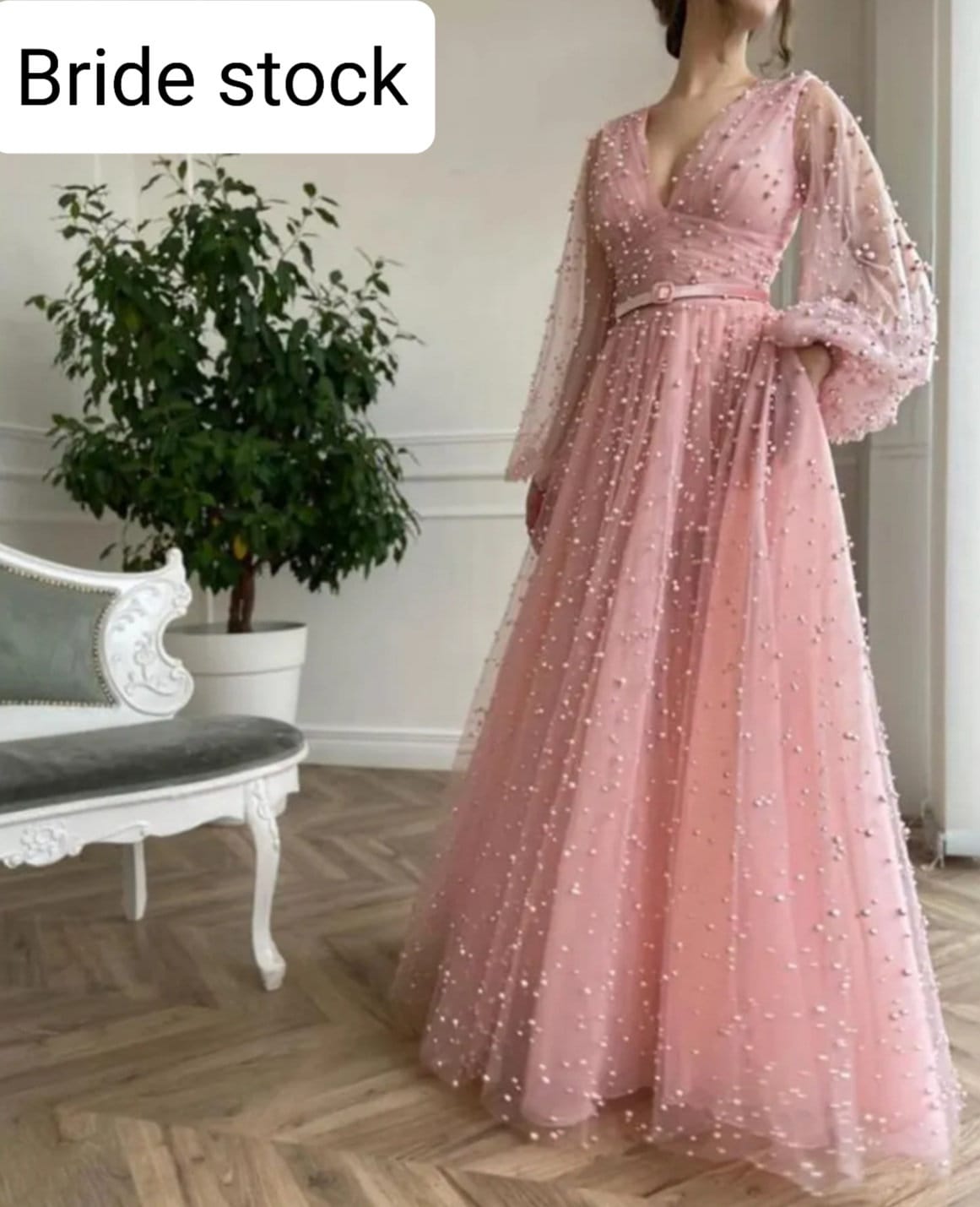 Pink Beaded Pearls Prom Dress, Wedding Dress Guest Special Occasion I.D ...