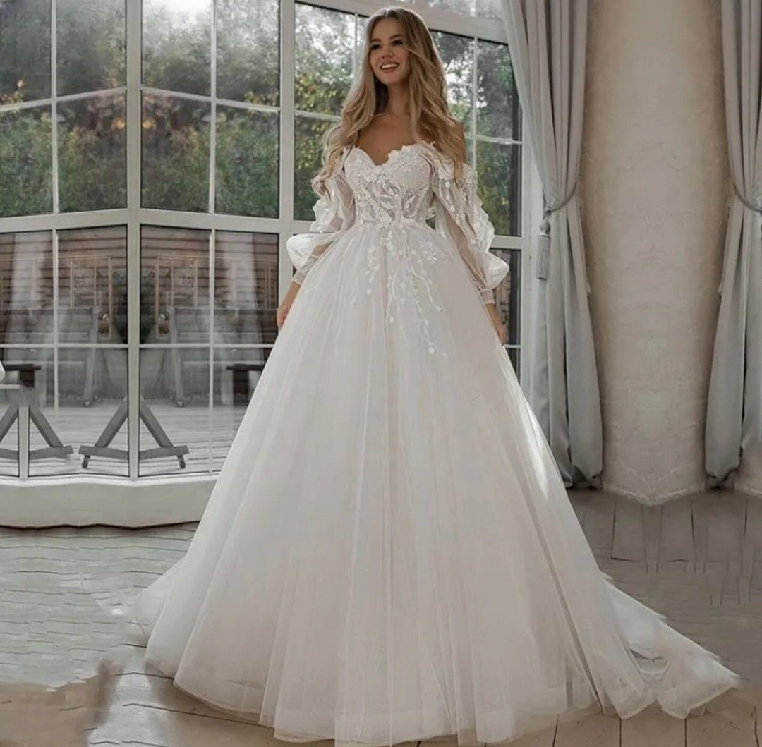 Puff Sleeve Wedding Dress I.D 483 - Etsy