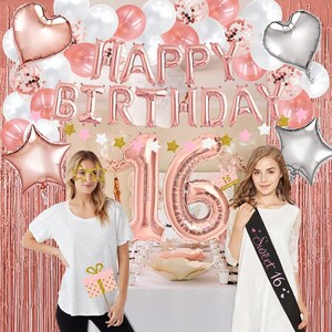 Rose Gold Sweet 16 Birthday Decorations: Photo Booth Backdrop & Party ...