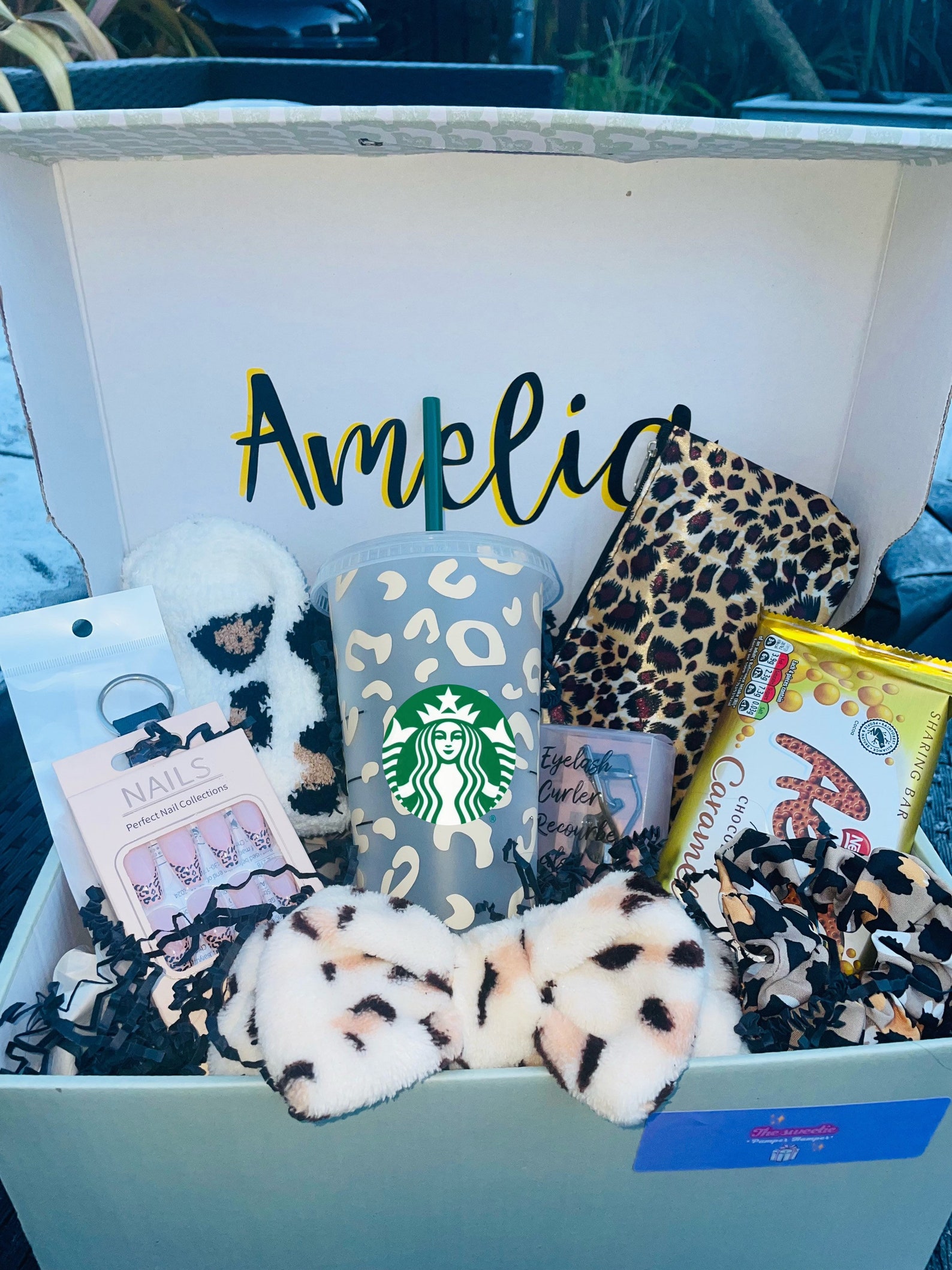 PERSONALISED LEOPARD PRINT Hamper starbucks Cheetah Print Luxury Gift ...