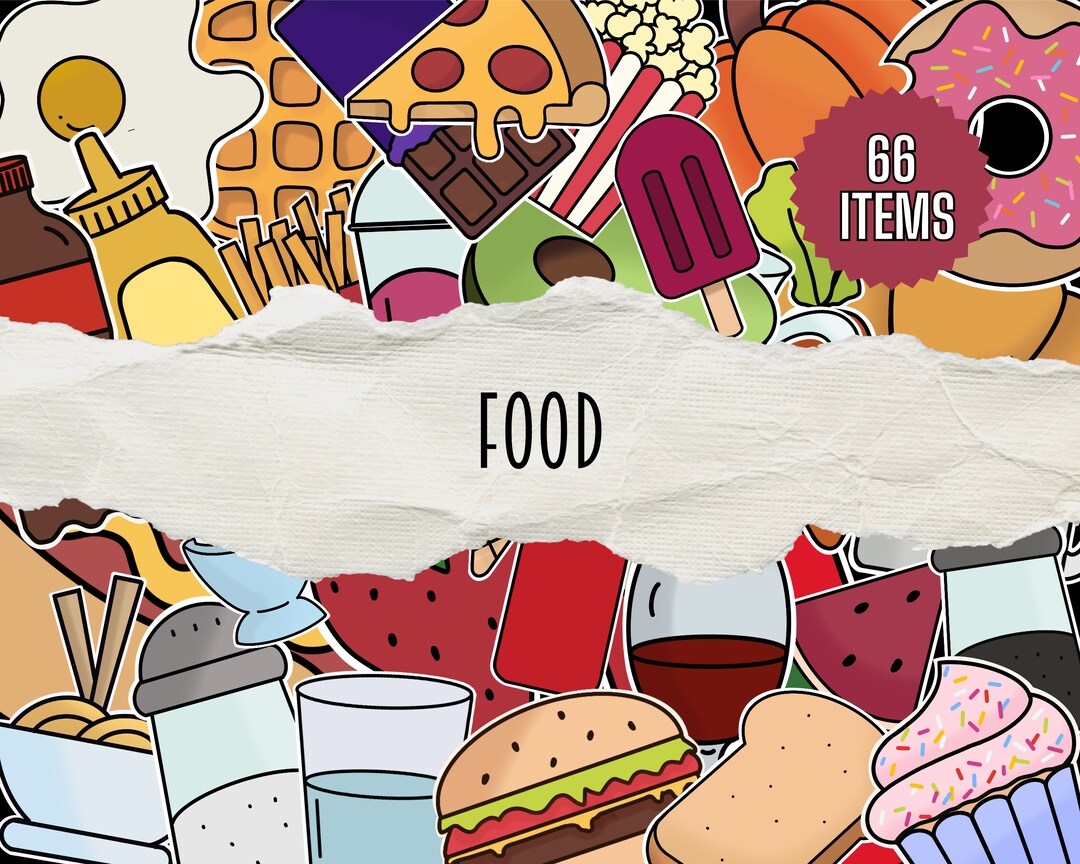 Hand Drawn Food Clipart Set, Snacks Clipart, Burger, Pizza, Cupcake ...