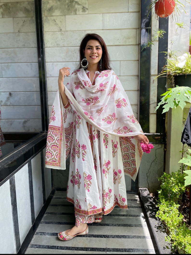 Hand Block Print Kurta Set With Dupatta/stoleindian Salwar - Etsy