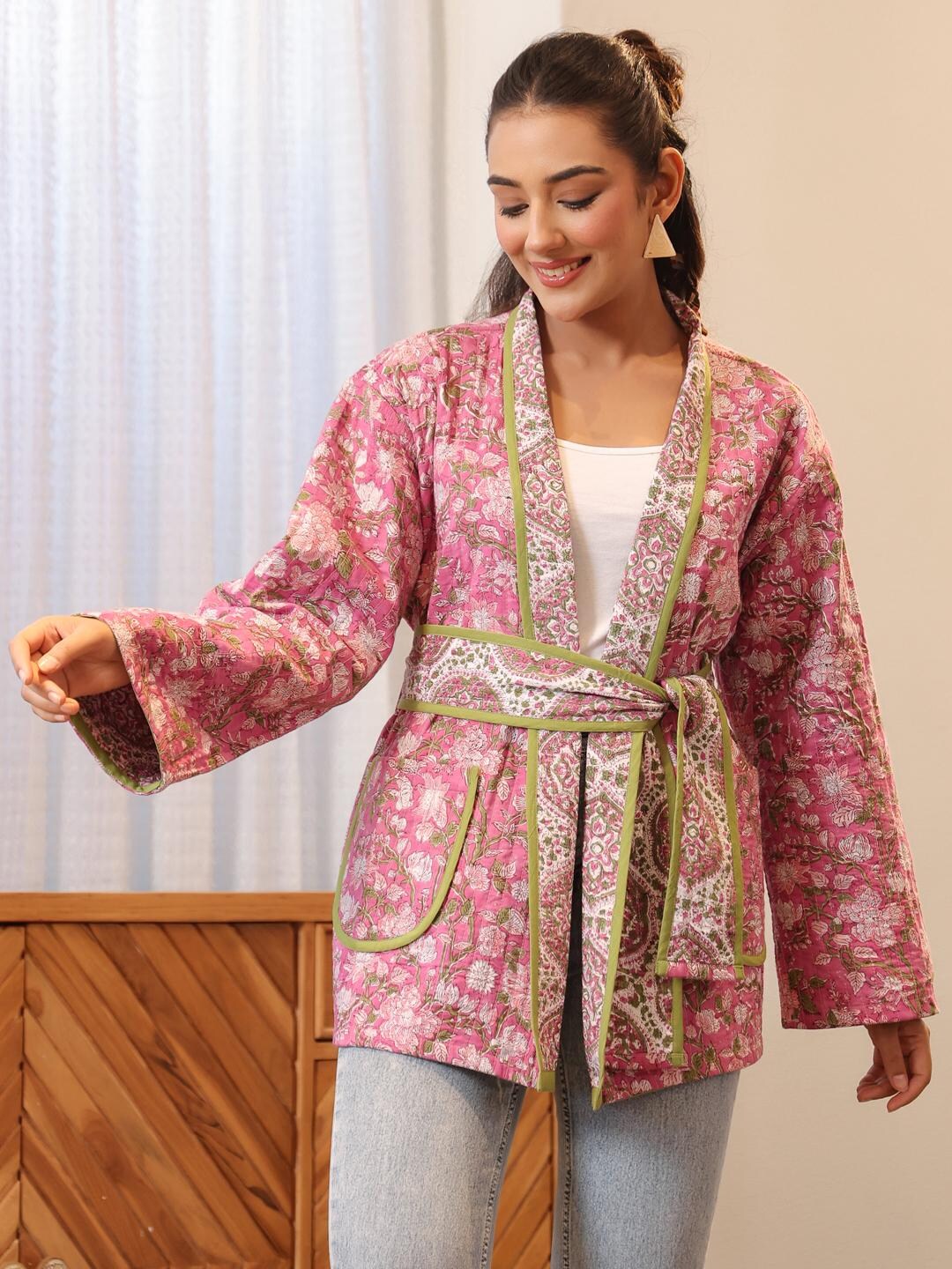 Hand Block Print Cotton Jacket Lightweight Layering Jacket for Women ...