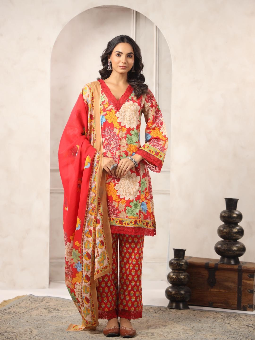 Hand Block Print Kurta Set With Dupatta/stole|indian Salwar Kameez ...