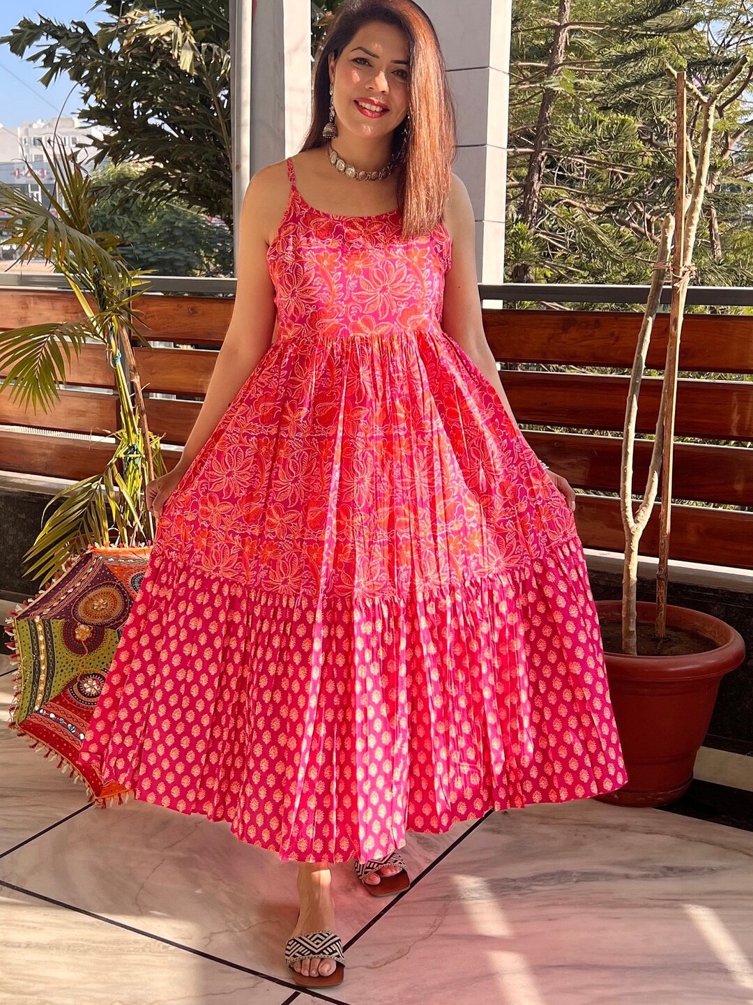 Hand Block Printed Dress |summer Cami MAXI Tier Dress|cotton Floral ...