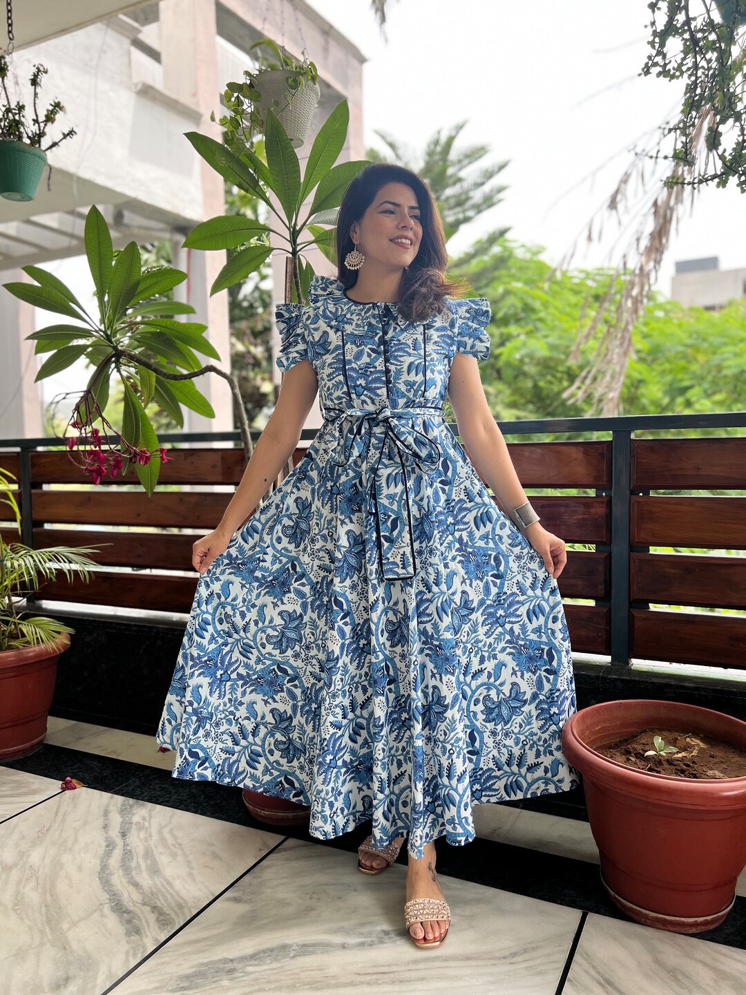 Hand Block Printed Dress | Summer Maxi Dress | Cotton Floral Dress ...