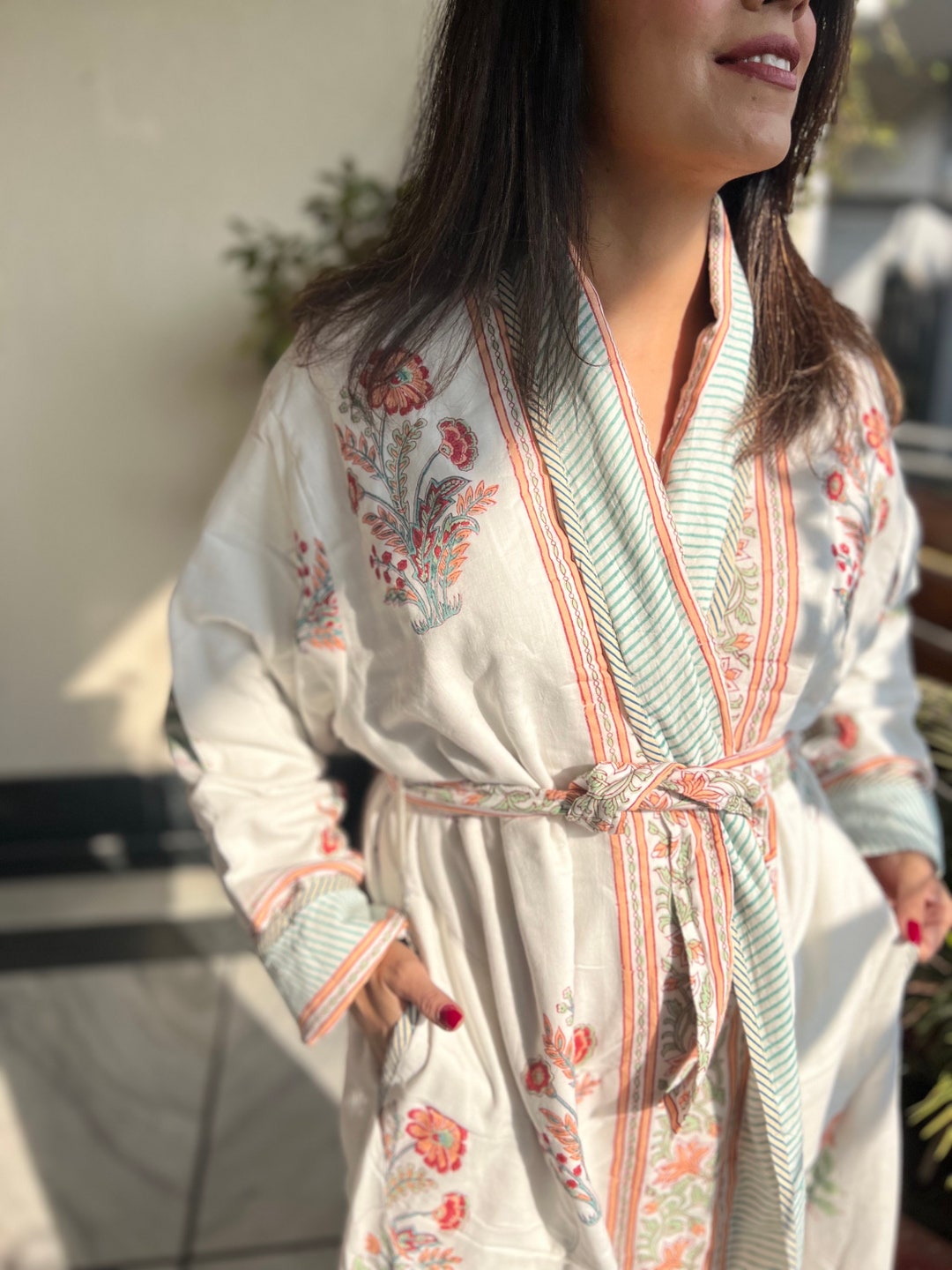 Handblock Print Reversible Quilted Robe Jaipuri Print Free Size House ...