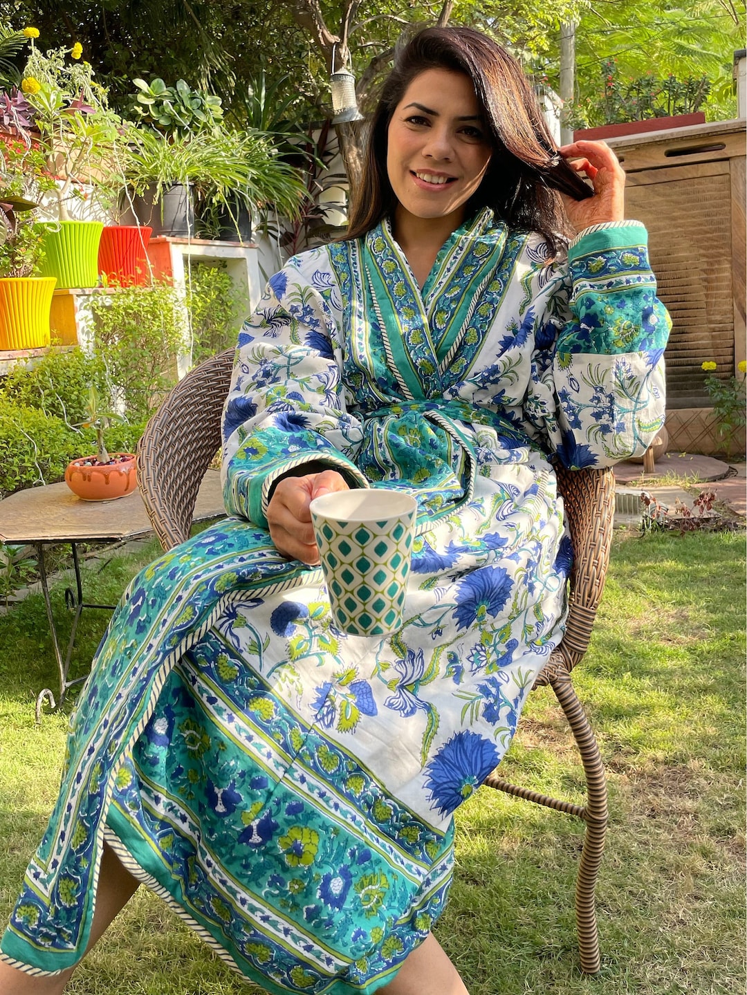 Handblock Print Reversible Quilted Robe| Jaipuri Print Free Size House ...