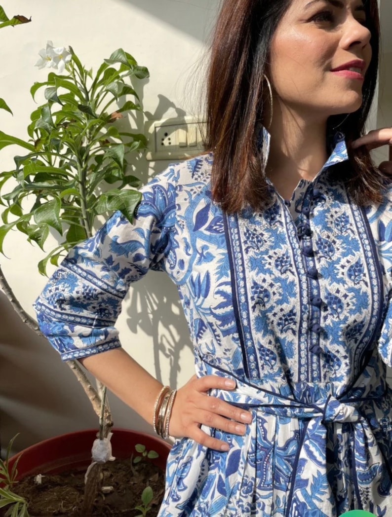 Hand Block Printed Dress Summer Midi Dress Cotton Floral - Etsy