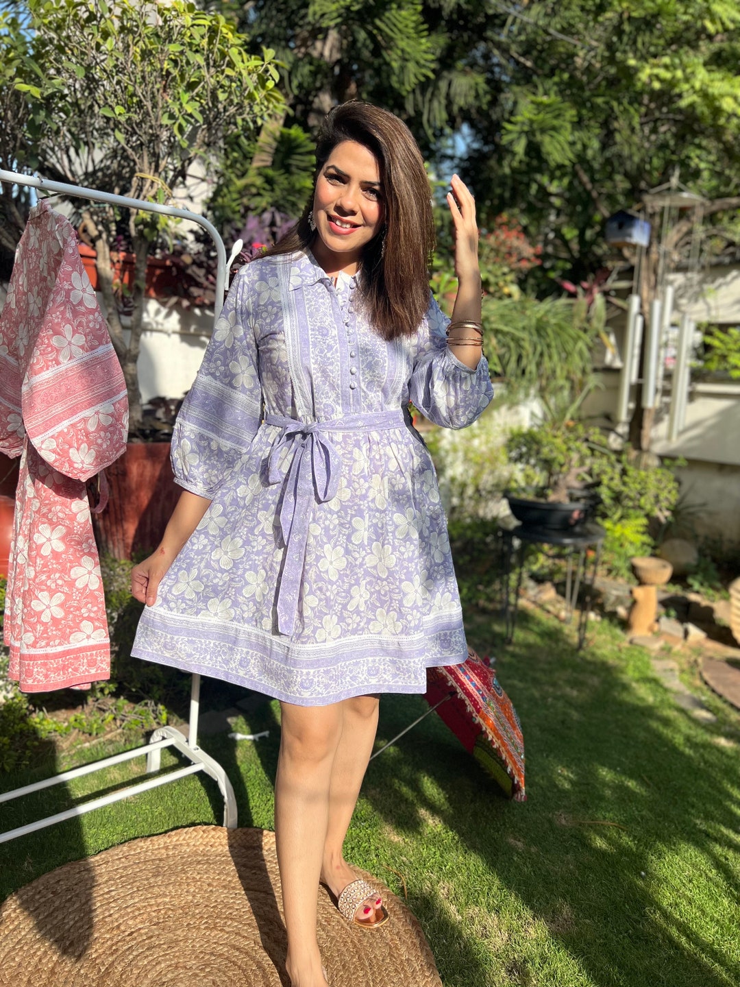 Hand Block Printed Dress | Summer Short Dress | Cotton Floral Dress ...