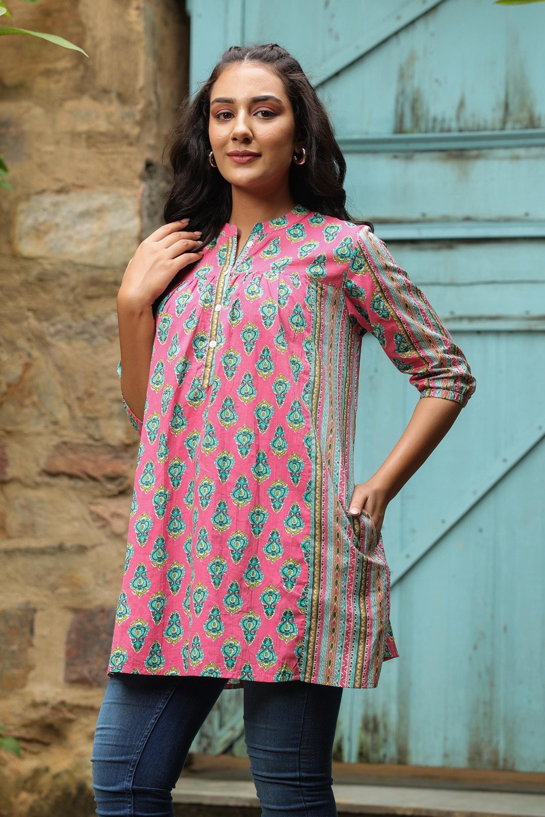 Hand Block Printed Cotton Floral Top Pink Jaipuri Print Kurti Summer ...