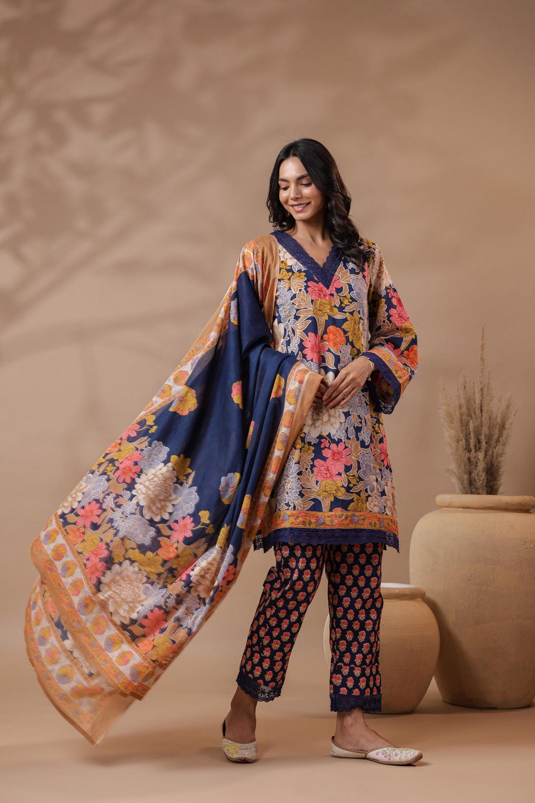 Hand Block Print Kurta Set With Dupatta/stole|indian Salwar Kameez ...