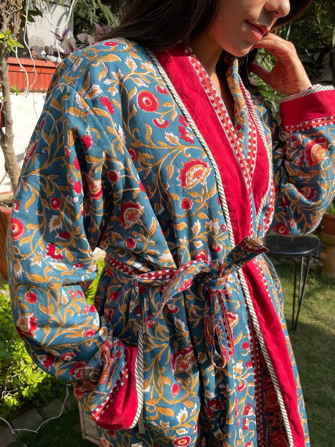 Handblock Print Reversible Quilted Robe| Jaipuri Print Free Size House ...