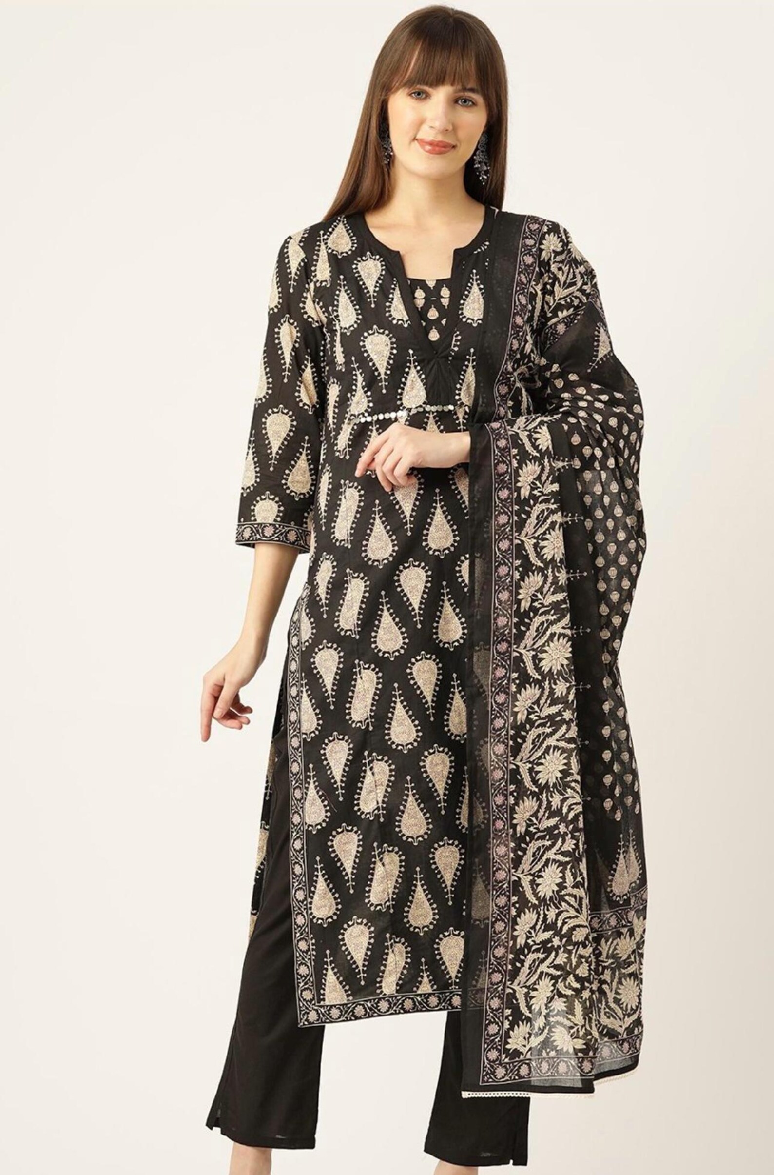 Black Jaipuri Print Kurta Set | Hand Block Cotton Salwar Kameez - Etsy UK