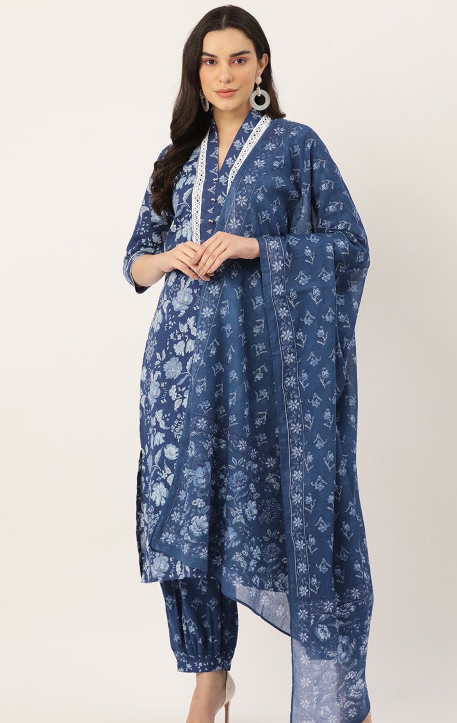 Indigo Hand Block Print Kurta Set, Indian Cotton Salwar Kameez - Etsy