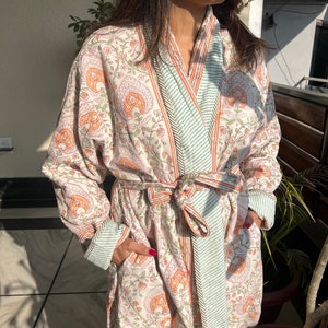 Handblock Print Reversible Quilted Robe Jaipuri Print Free Size House ...