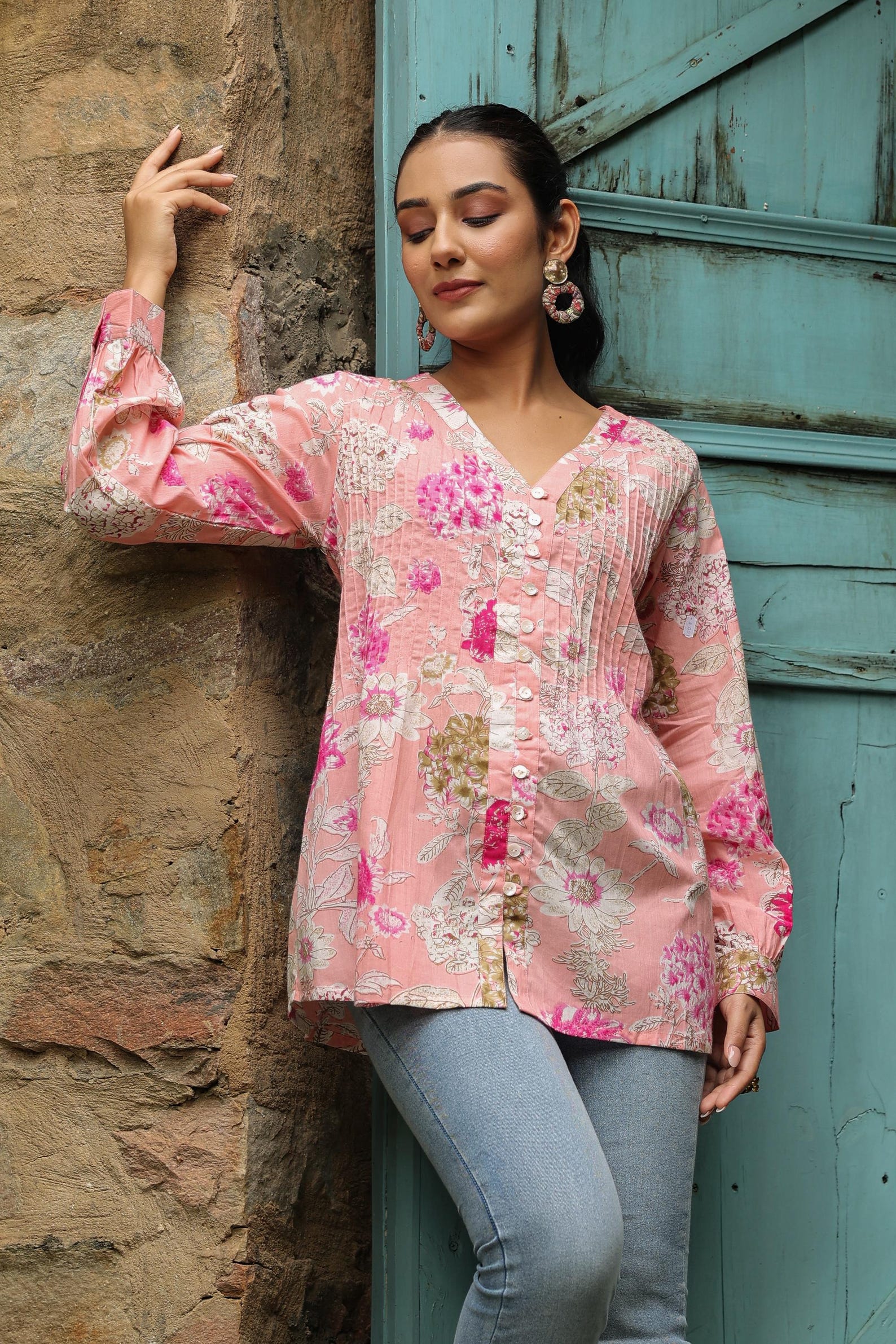 Hand Block Printed Cotton Floral Top Pink Jaipuri Print Kurti Summer ...