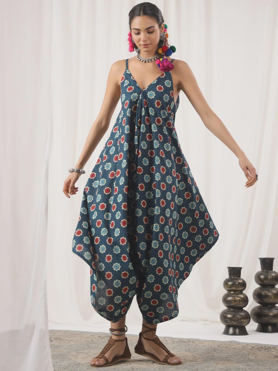 Hand Block Print Cotton Jumpsuit,summer Spring Style,free Size Boho ...