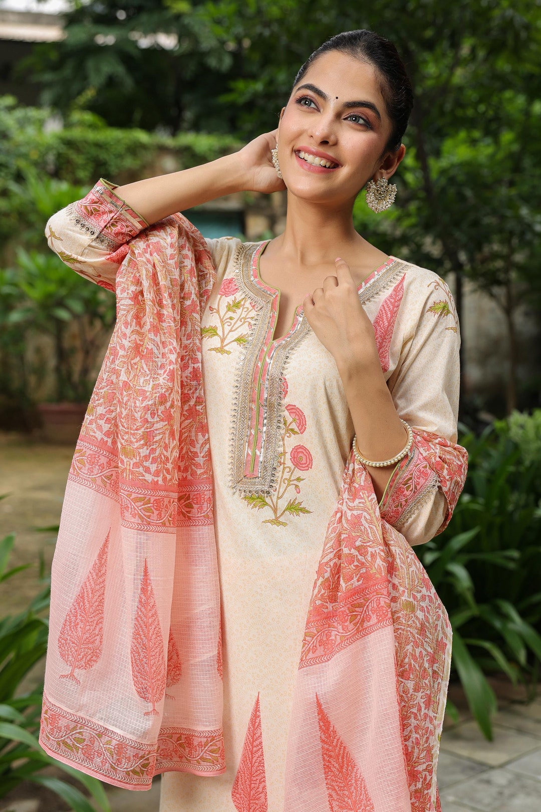 Hand Block Print Kurta Set With Dupatta/stole|indian Salwar Kameez ...