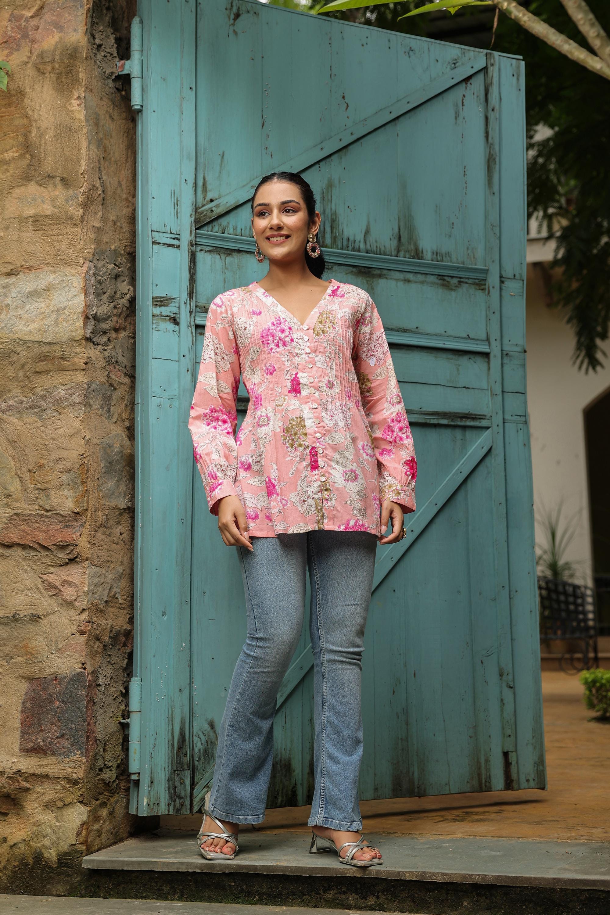 Hand Block Printed Cotton Floral Top Pink Jaipuri Print Kurti Summer ...