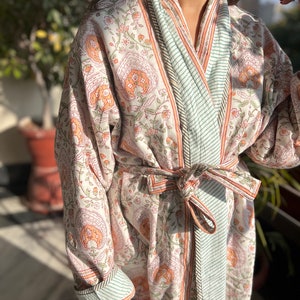 Handblock Print Reversible Quilted Robe Jaipuri Print Free Size House ...