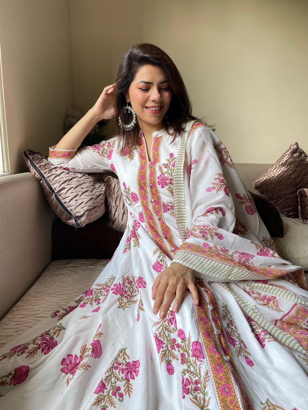 Hand Block Print Kurta Set With Dupatta/stole|indian Salwar Kameez ...