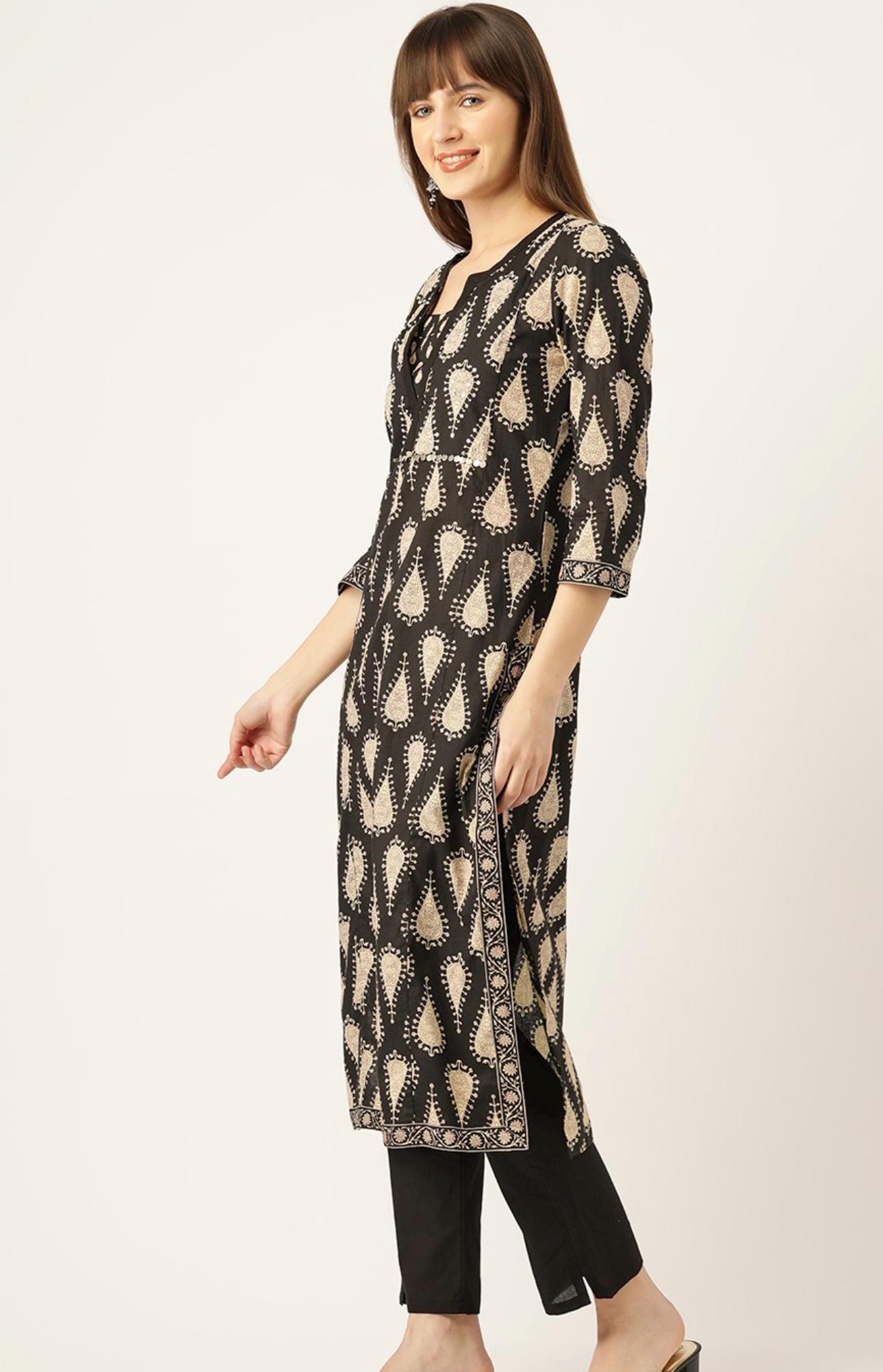 Black Jaipuri Print Kurta Set | Hand Block Cotton Salwar Kameez - Etsy UK